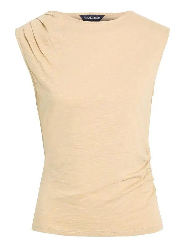 Veronica Beard Brody Draped Slub Pima Cotton-jersey Top - Beige