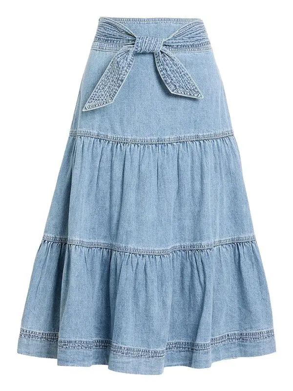 Veronica Beard Armida Tiered Denim Midi Skirt - Light Denim