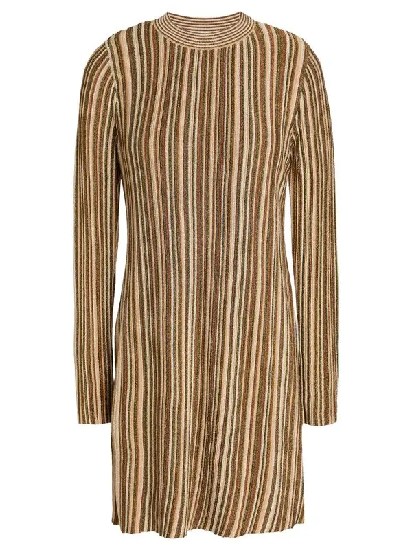 Veronica Beard Jane Metallic Striped Ribbed-knit Mini Dress - Beige