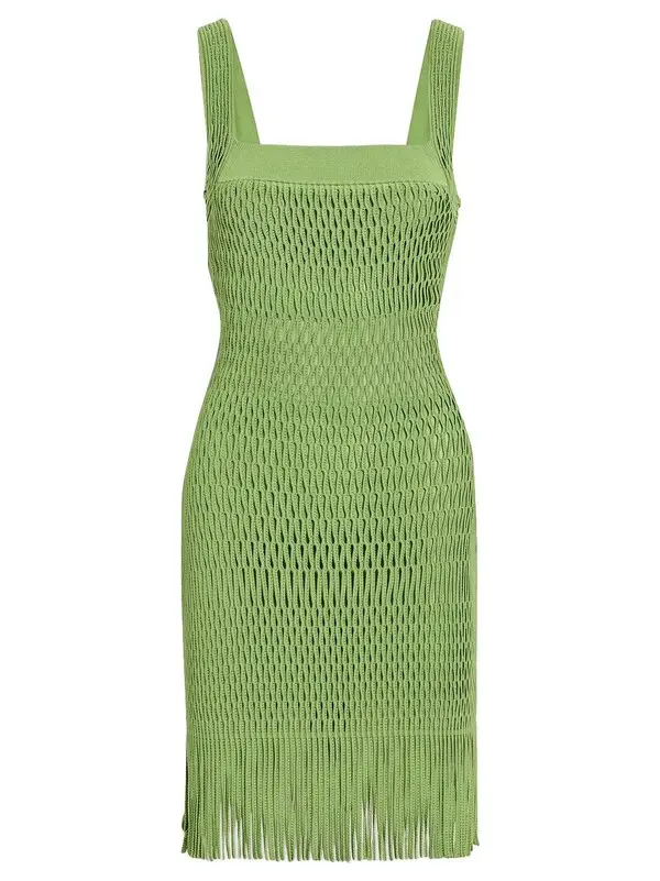 Simkhai Lyria Fringed Open-knit Mini Dress - Leaf Green