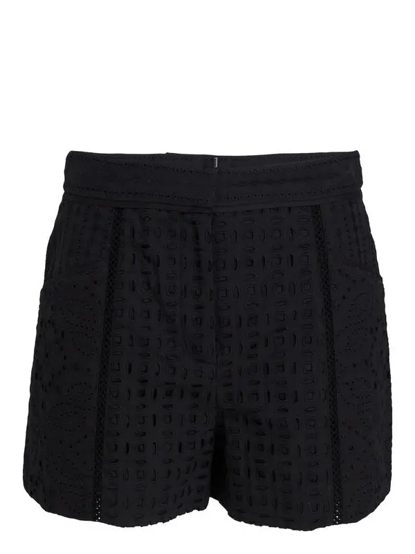 Veronica Beard Fabian Broderie Anglaise Cotton Shorts - Black