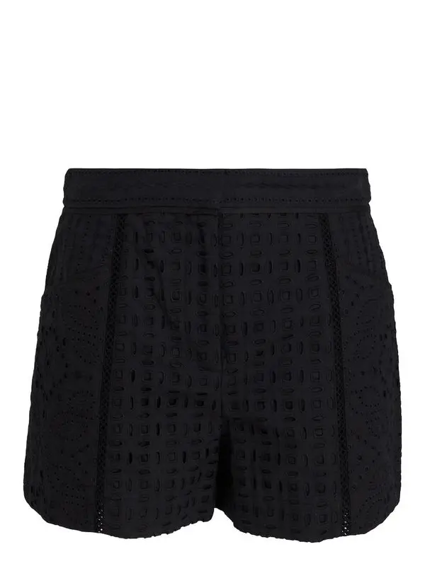 Veronica Beard Fabian Broderie Anglaise Cotton Shorts - Black