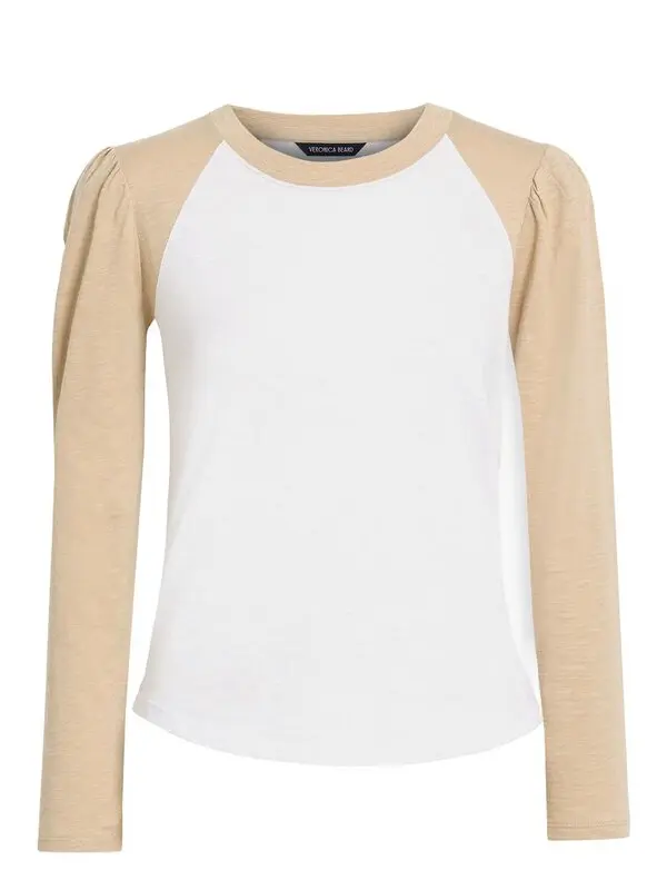 Veronica Beard Mason Two-tone Pima Cotton-jersey Top - Beige