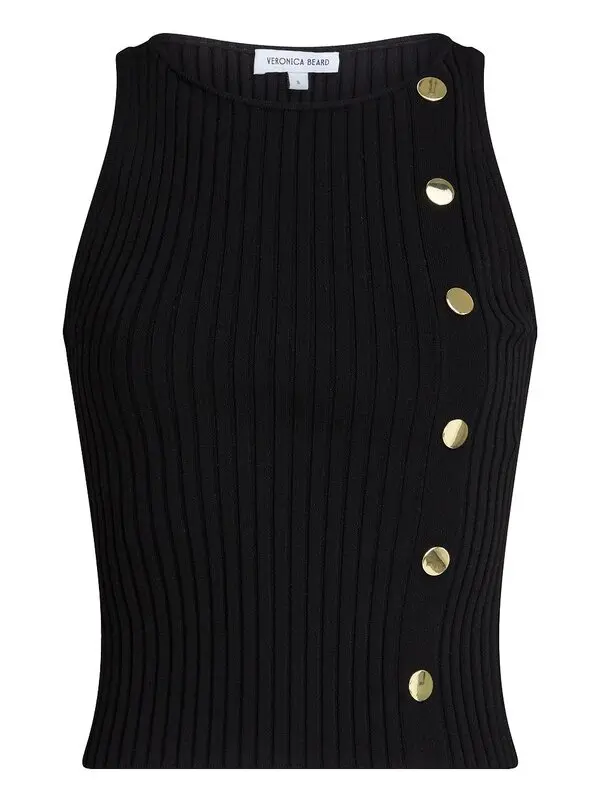Veronica Beard Nelson Embellished Ribbed-knit Tank - Black
