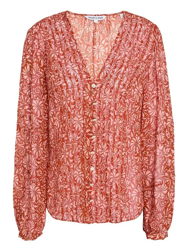 Veronica Beard Floral Silk Georgette Blouse - Brick