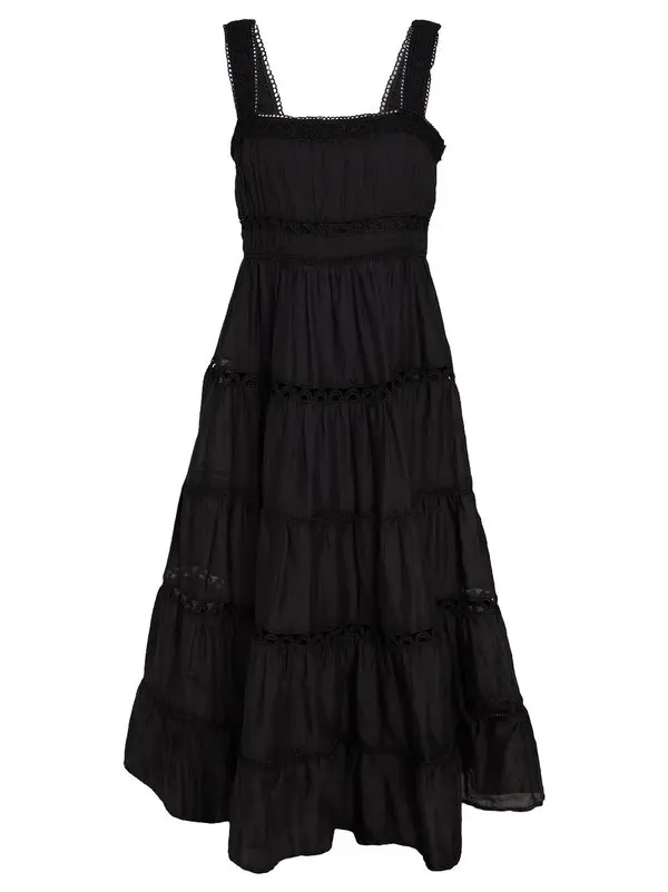 Veronica Beard Lucien Tiered Ramie Midi Dress - Black