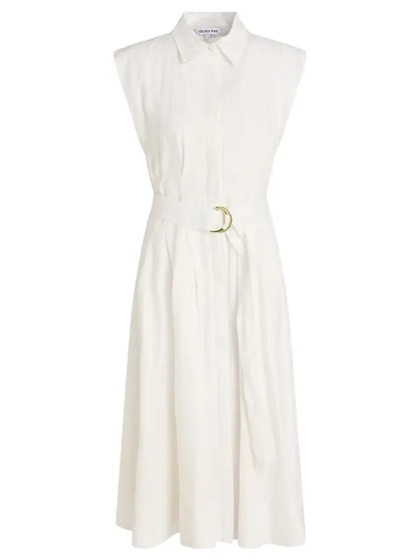 Veronica Beard Loreta Belted Linen Midi Shirt Dress - Off-white