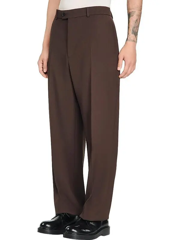 Sandro Oversized Fit Wool Suit Trousers - Chocolate