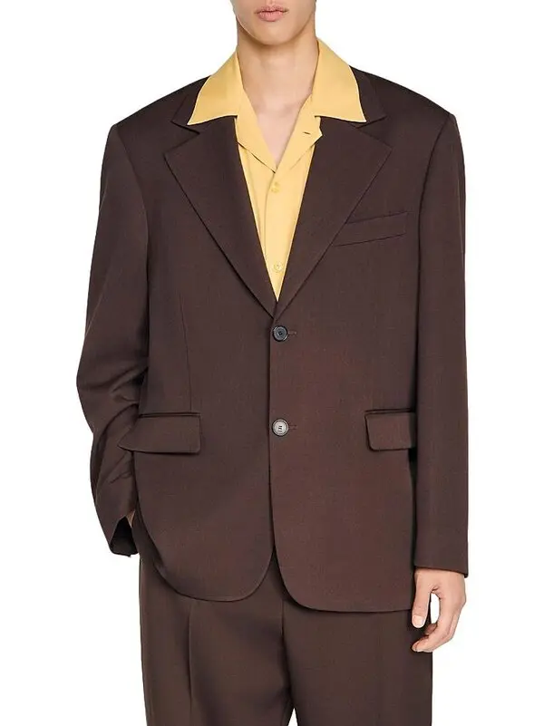 Sandro Oversized Fit Suit Jacket - Chocolate