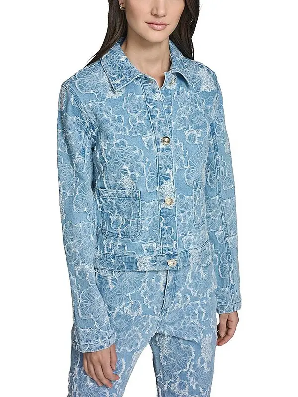 Karl Lagerfeld Paris Floral Denim Jacket - Sky Blue