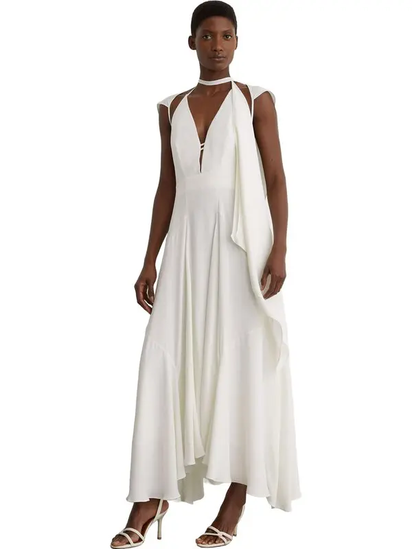 REISS Evory Strappy Draped Cape Maxi Dress - Ivory