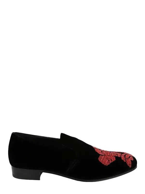 Alexander McQueen Beaded Orchid Velvet Loafers - Black/red