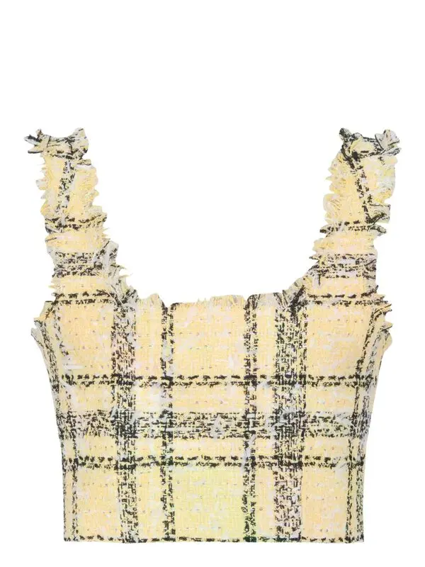 Balmain Glittered Tweed Sleeveless Top - Yellow