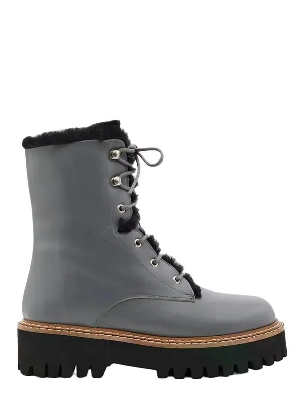 YVES SALOMON Shearling Trim Combat Boots - Grey