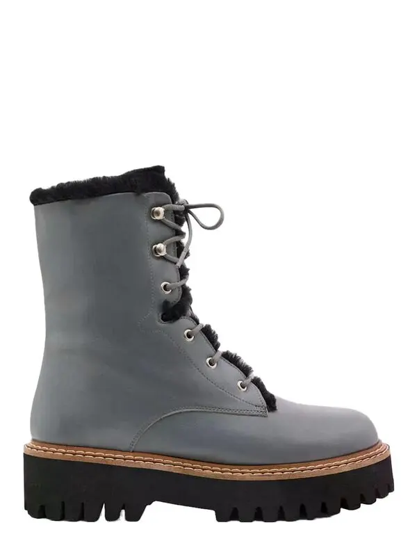 YVES SALOMON Shearling Trim Combat Boots - Grey