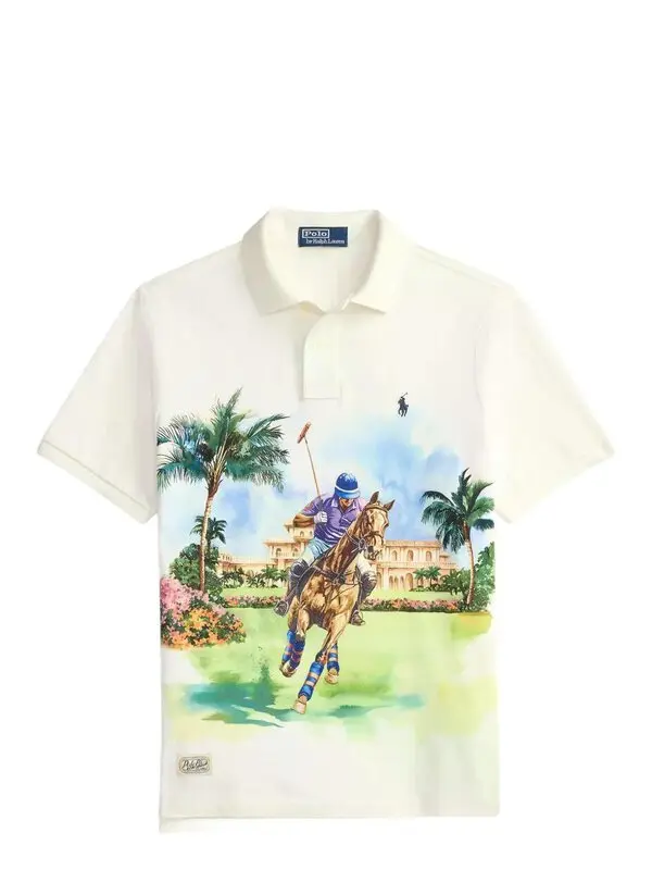 Polo Ralph Lauren Equestrian Print Mesh Polo Shirt - Neutrals