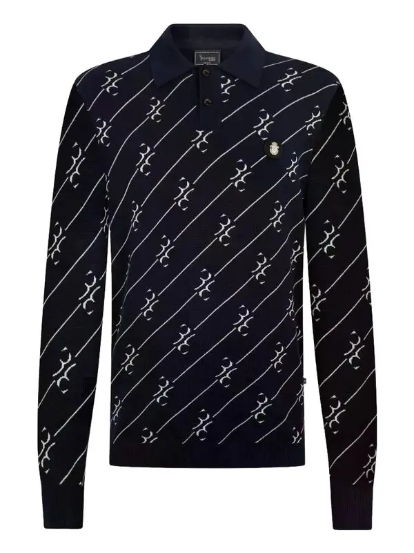 BILLIONAIRE All-over Bb Long-sleeve Polo Shirt - Blue
