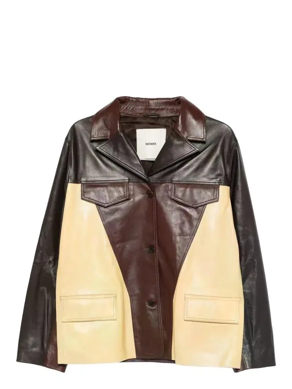 SIEDRES Asean Patch Pocket Leather Jacket - Brown