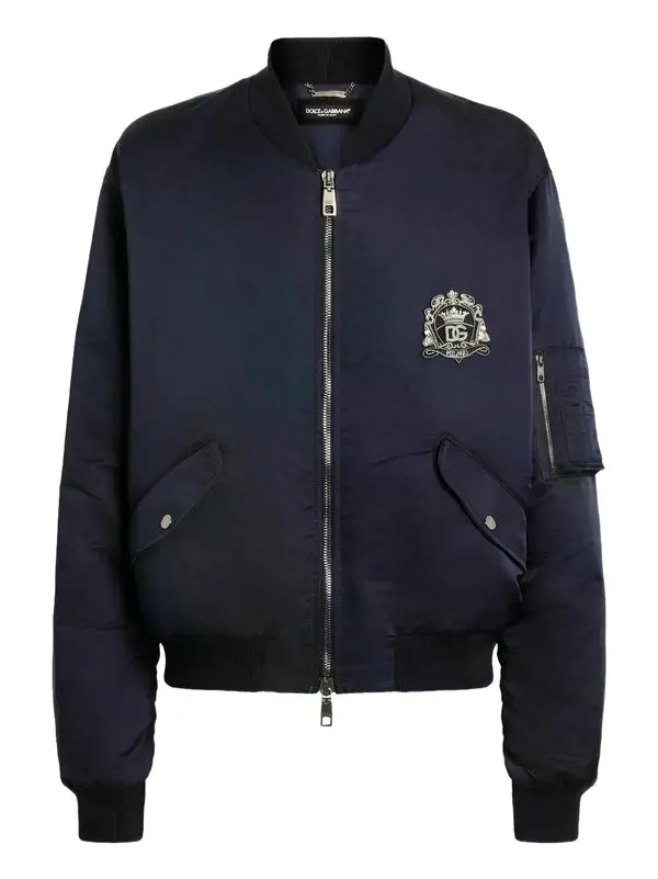 Dolce & Gabbana Hooded Embroidered Bomber Jacket - Blue