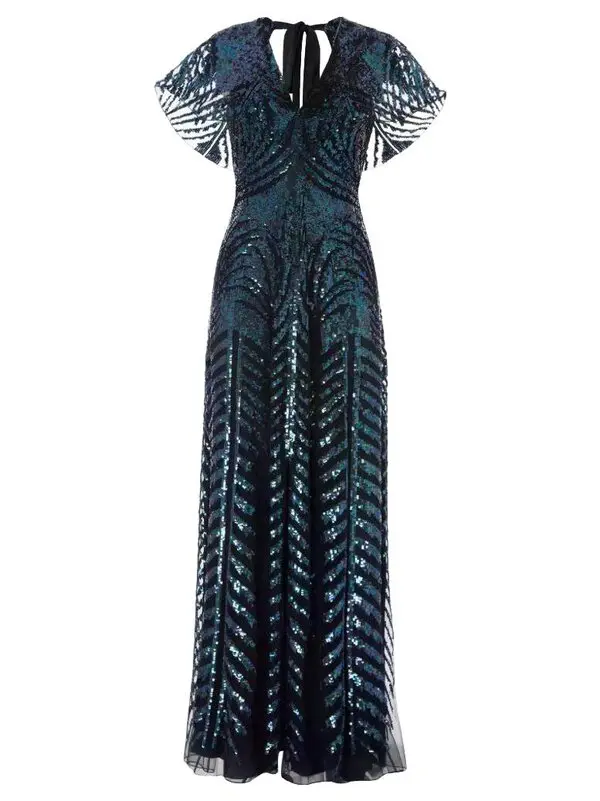 TEMPERLEY LONDON Sequin V-neck Maxi Dress - Blue