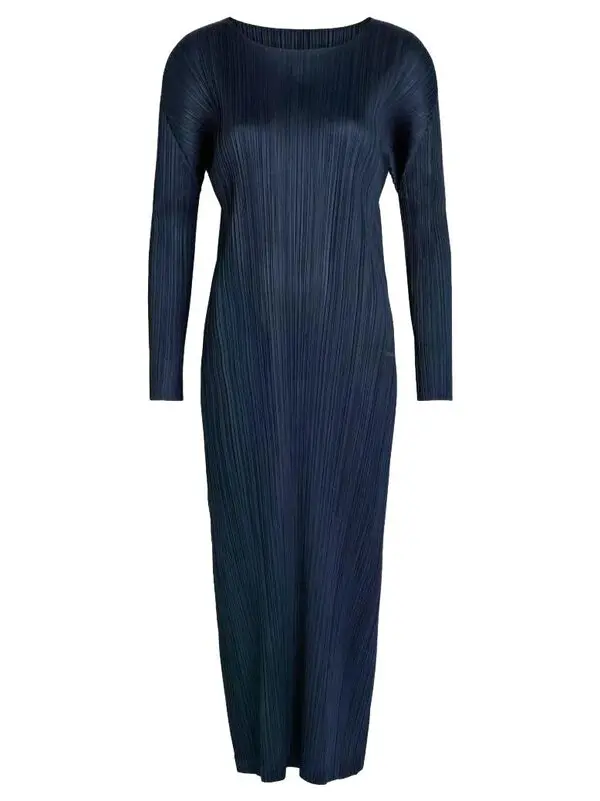 Issey Miyake Pleated Long-sleeve Maxi Dress - Blue