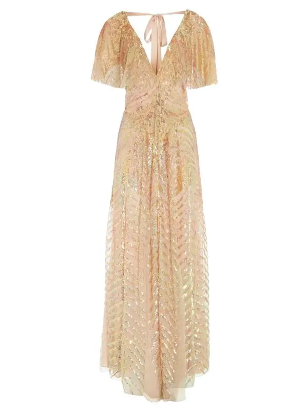 TEMPERLEY LONDON Tie Neck Maxi Dress - Neutrals
