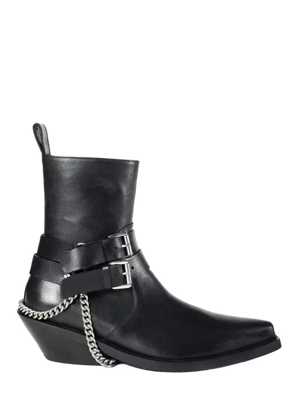 ANN DEMEULEMEESTER Kiril Santiago Buckle Chain Leather Boots - Black