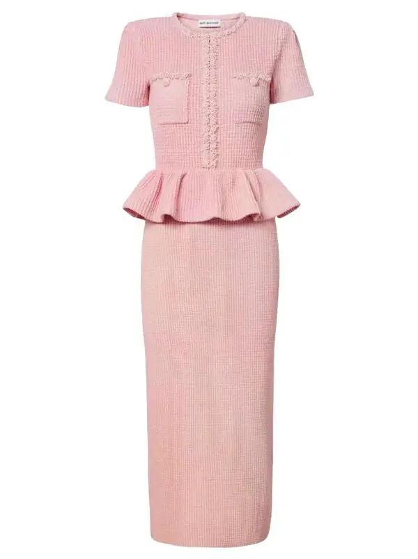 SELF-PORTRAIT Embellished Peplum Midi Dress - Pink