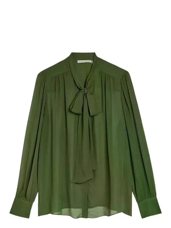 Alice + Olivia Thayer Tie-neck Long-sleeve Top - Green