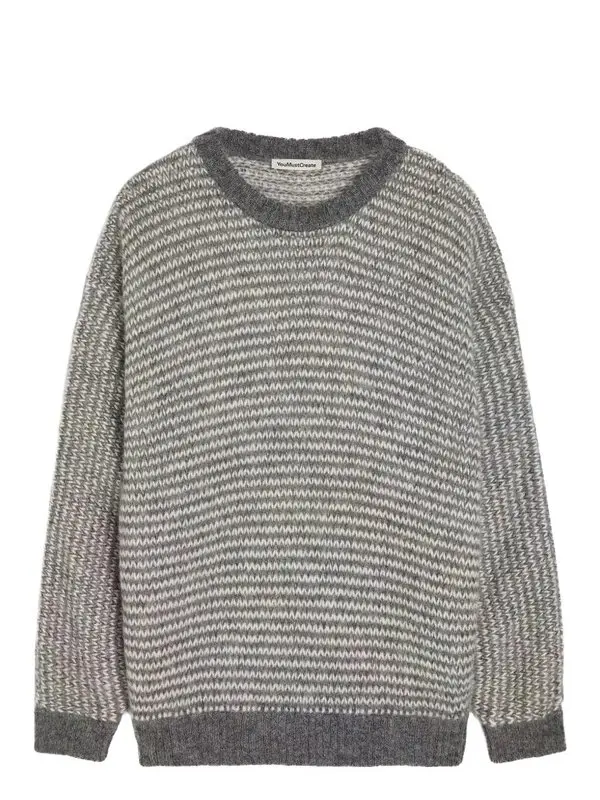 You Must Create Striped Crew-neck Sweater - Grey