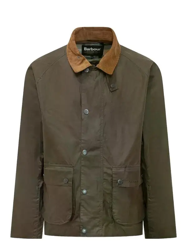 Barbour Waxed Corduroy Collar Button Jacket - Green