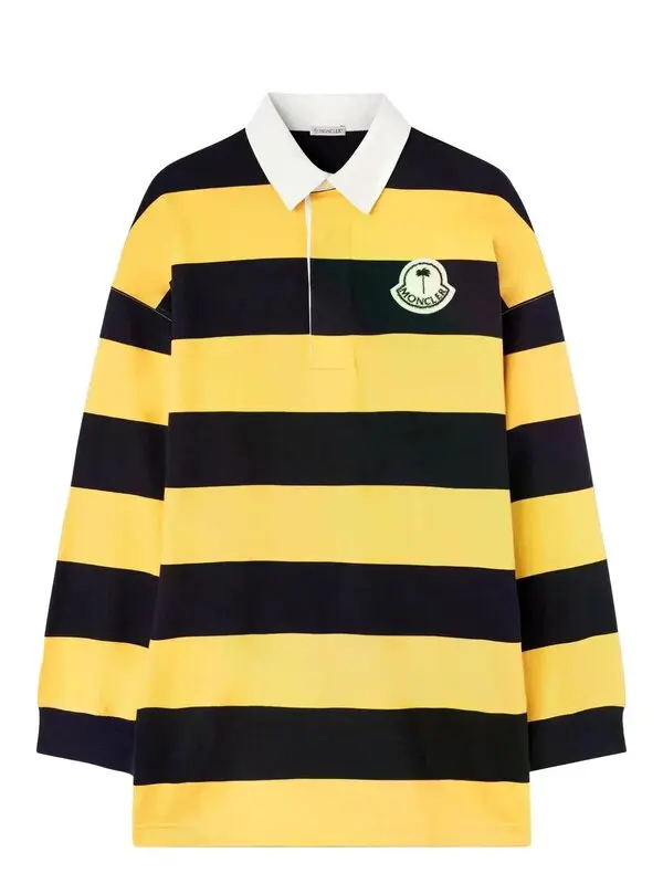 PALM ANGELS X MONCLER X Moncler Logo-appliqué Striped Polo Shirt - Yellow
