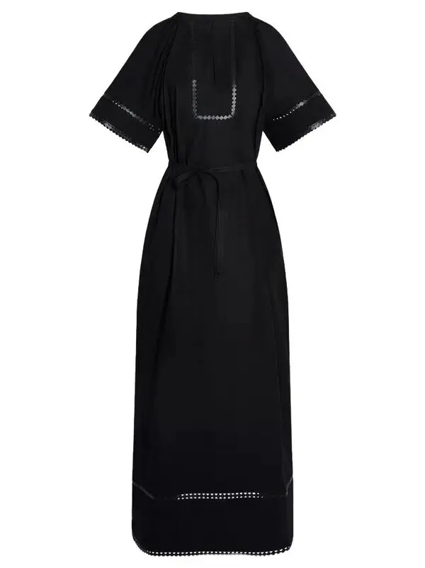 YVES SALOMON Leather-trim Maxi Dress - Black