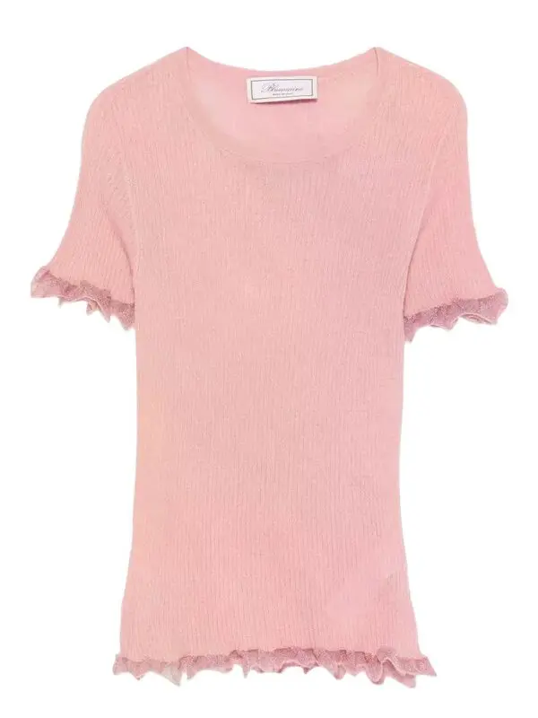 Blumarine Crew-neck Ruffled T-shirt - Pink