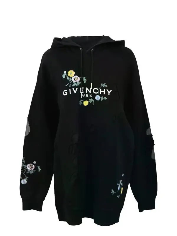 Givenchy Floral Embroidered Logo Hoodie - Black