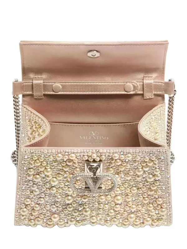 Valentino Garavani Mini Vsling Pearls Rhinestones Tote Bag - Neutrals