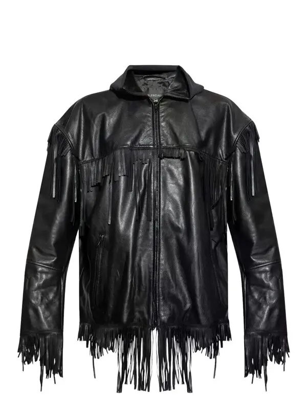Balenciaga Leather Fringe Jacket - Black