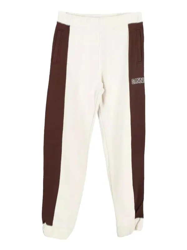 GANNI Striped Embroidery-logo Track Pants - Neutrals