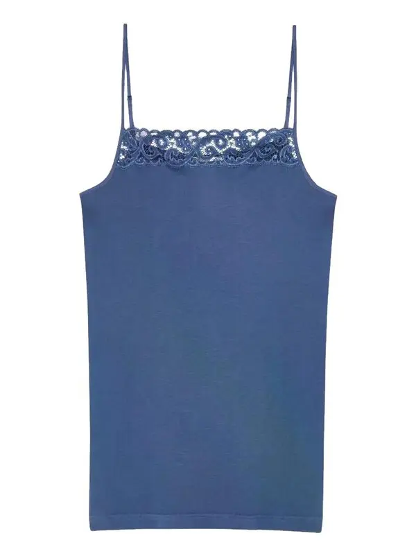 Hanro Lace Trim Spaghetti Strap Top - Blue