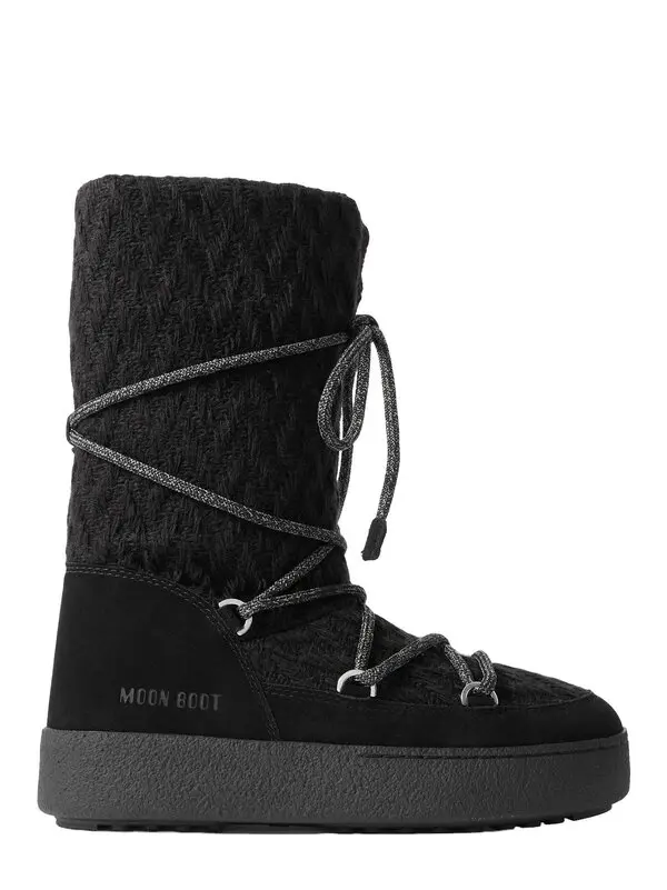Moon Boot Guest In Residence Ltrack Suede-trimmed Knitted Snow Boots - Black