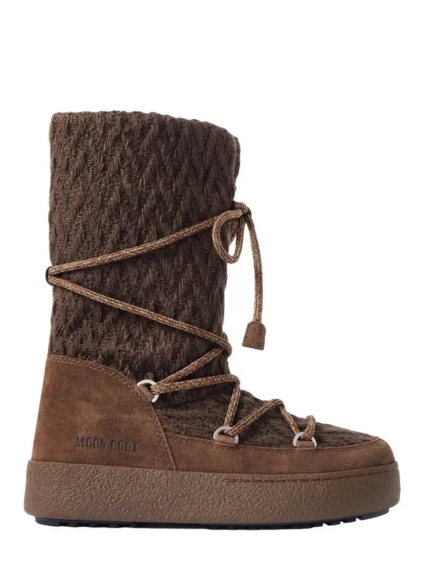 Moon Boot Guest In Residence Ltrack Suede-trimmed Knitted Snow Boots - Brown