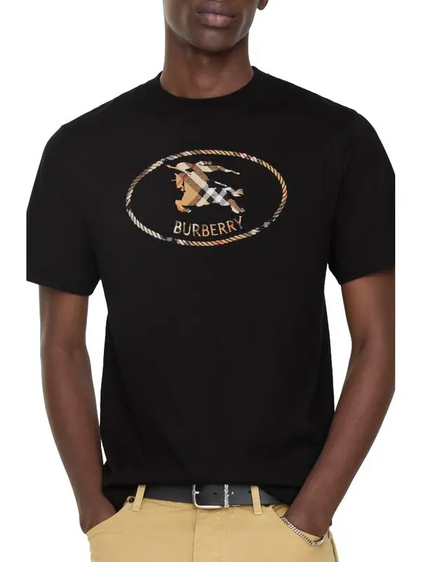 Burberry Check Knight Stamp Cotton T-shirt - Black