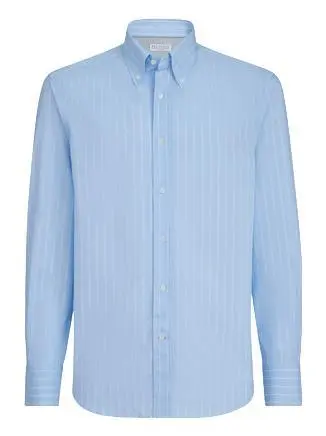 Brunello Cucinelli Striped Poplin Shirt - Azure