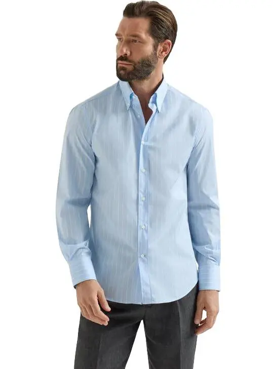 Brunello Cucinelli Striped Poplin Shirt - Azure