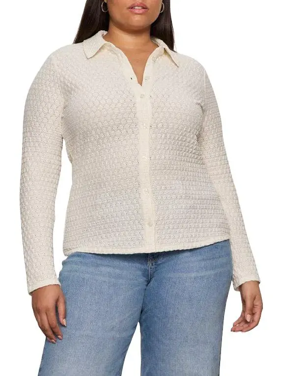 Sanctuary Dreamer Textured Knit Button-up Shirt - Chalk White