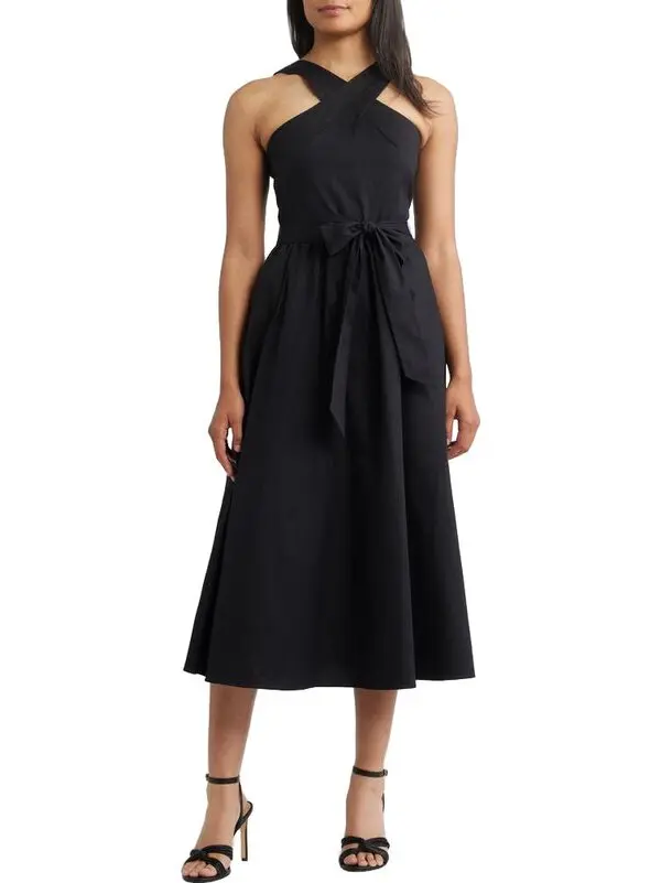 Anne Klein Crisscross Halter Midi Dress - Anne Black