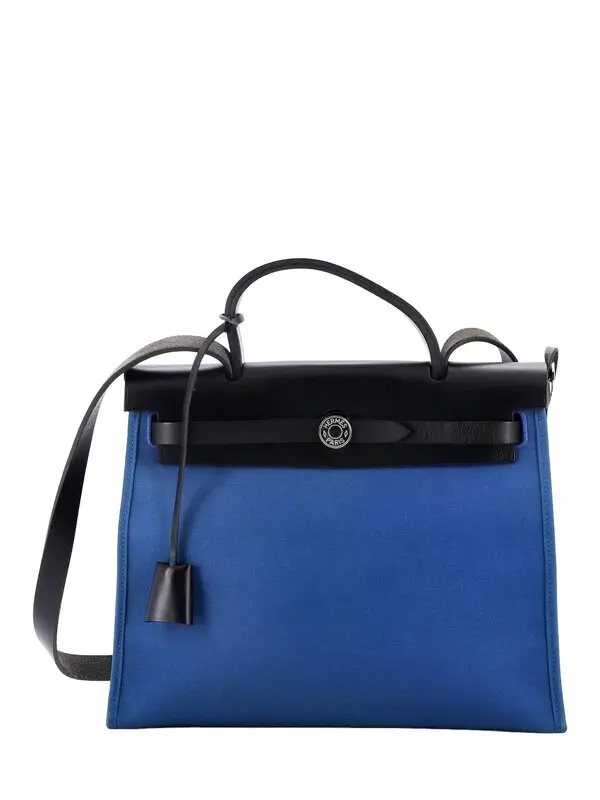 HERMES Herbag Zip Leather And Toile 31 - Bleu De Galice