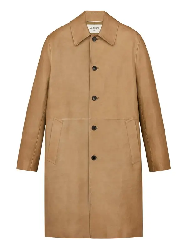 Saint Laurent Bubbled Lambskin Overcoat - Brown
