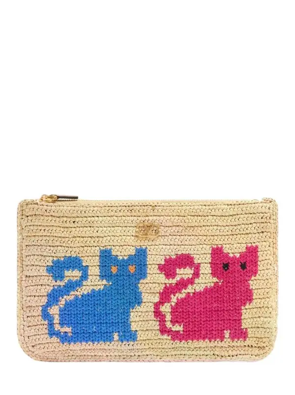 Valentino Garavani Raffiachat Raffia Clutch With Embroidery - Neutrals