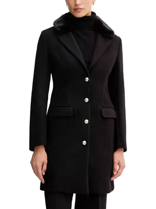 GAUDI Single-breasted Coat With Faux Fur Collar - Black